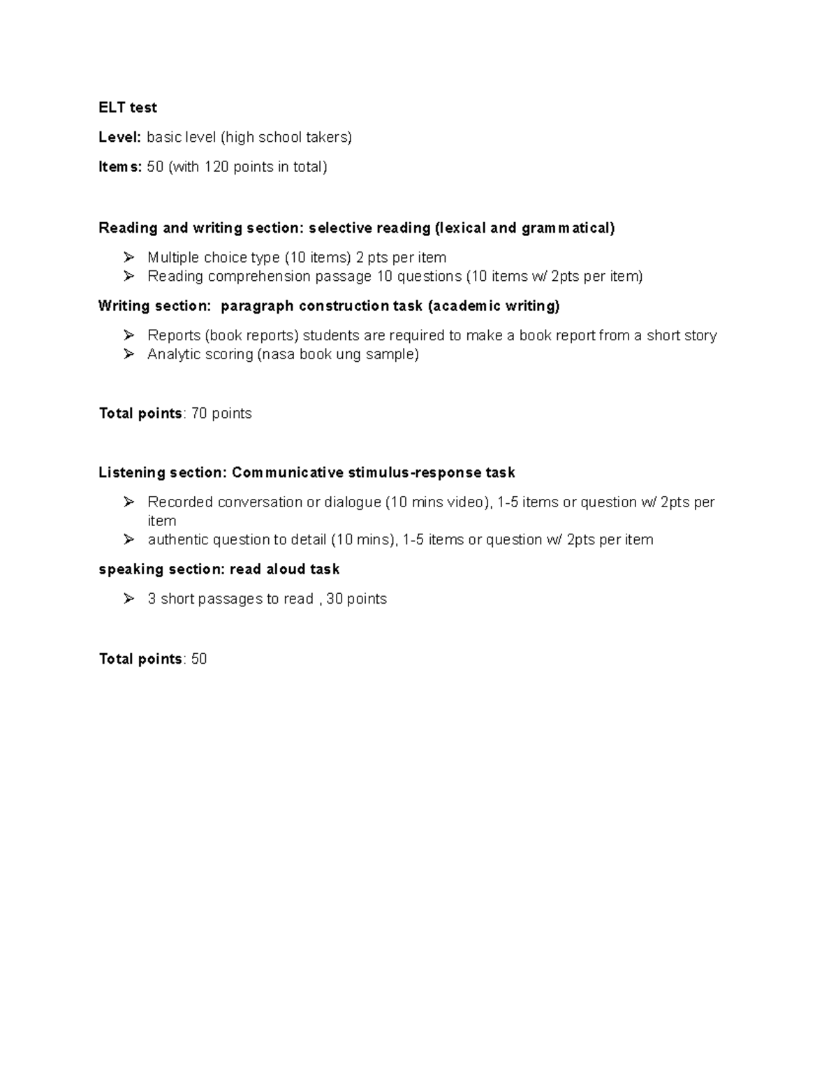 ELT test - asfasf - ELT test Level: basic level (high school takers ...