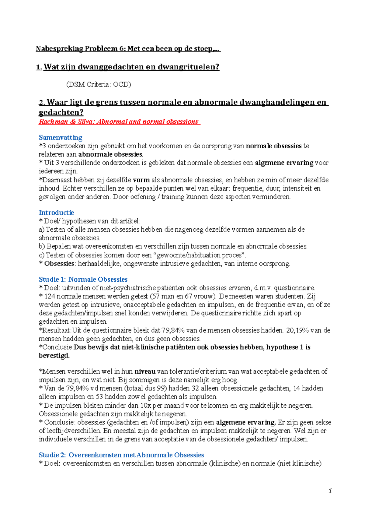 Klinische Psychologie 2 Probleem 6 OCD - Warning: TT: more functions defined than expected - Studocu