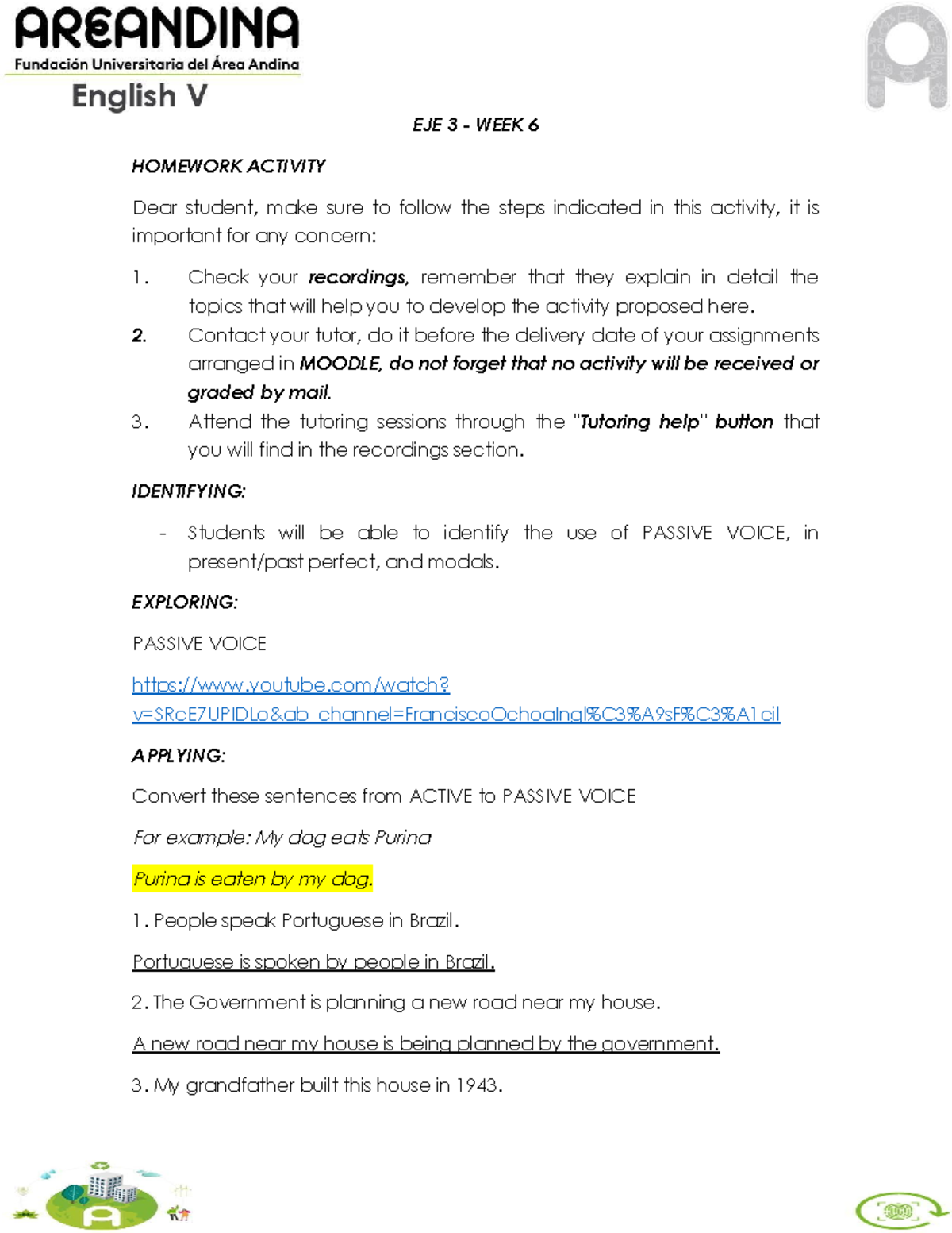 English 5 - EJE 3 - Week 6 - Voz activa y voz pasiva - EJE 3 - WEEK 6 ...