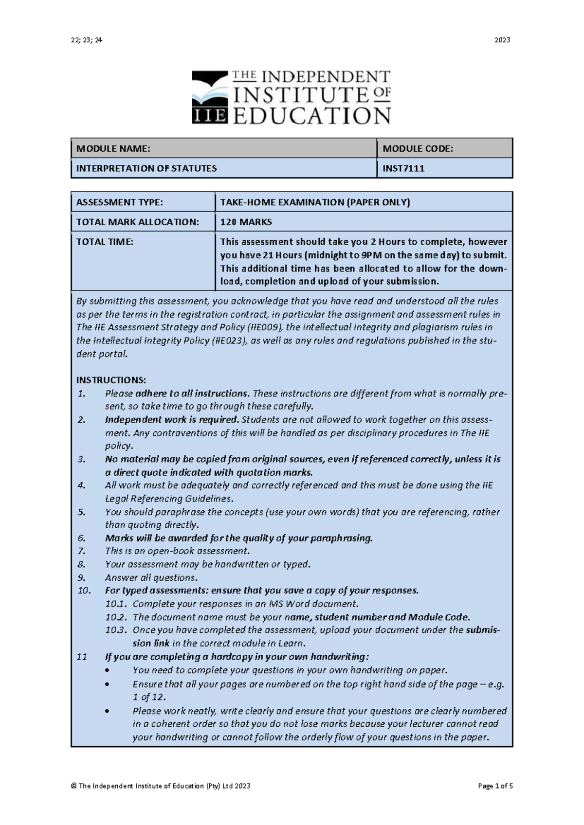 INST7111Ea THE - assignments - MODULE NAME: MODULE CODE: INTERPRETATION ...