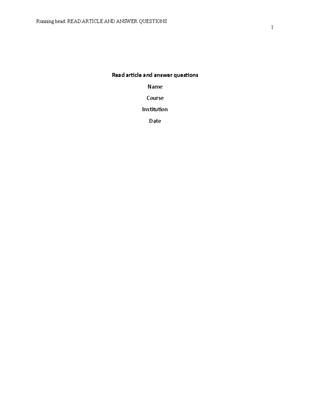 Read article - Running head: READ ARTICLE AND ANSWER QUESTIONS 1 Read ...