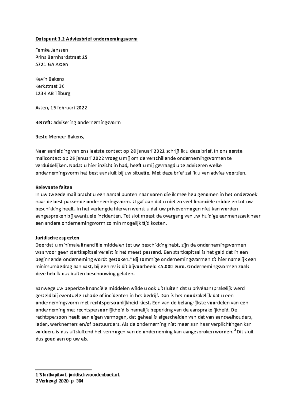 Datapunt 3.2 Adviesbrief Ondernemingsvorm - Datapunt 3 Adviesbrief ...