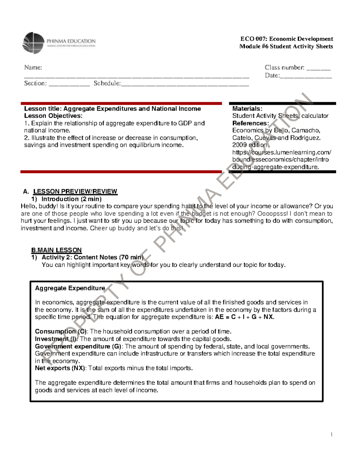 SAS#6-ECO007 - ECO 007 - Module # 6 Student Activity Sheets Name: - Studocu
