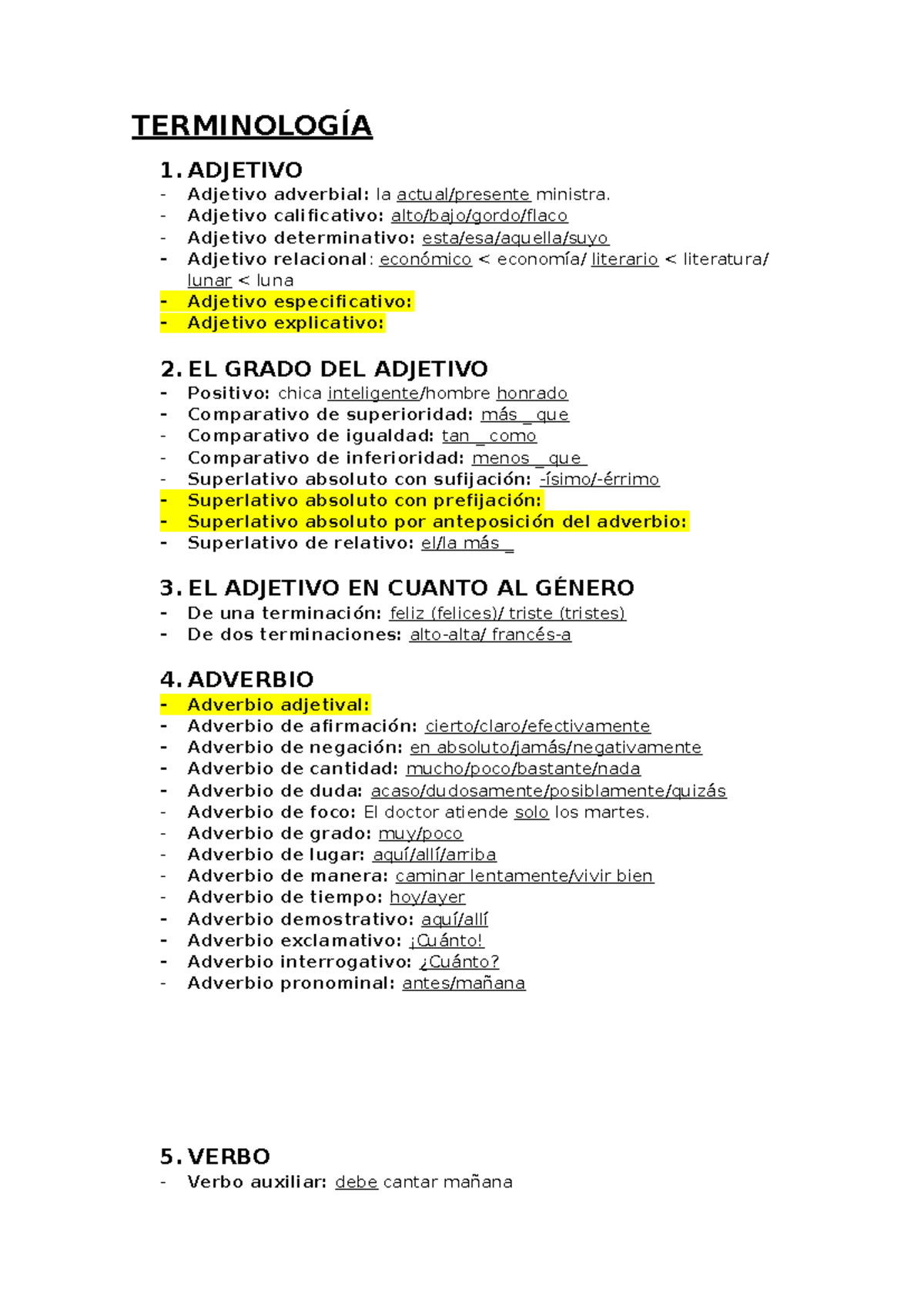 Terminología castellano PAU - TERMINOLOGÍA 1. ADJETIVO - Adjetivo ...