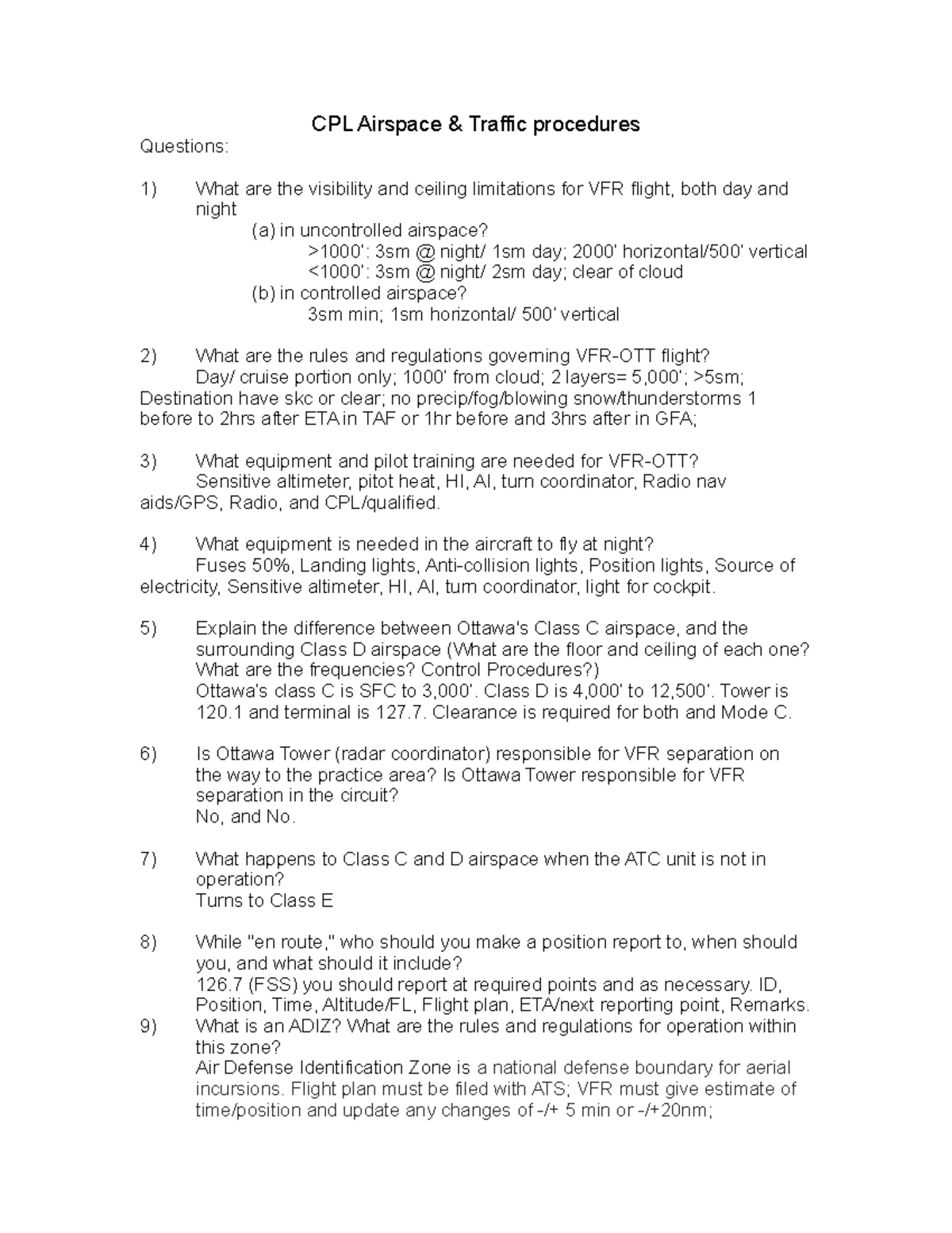 CPL Airspace Homework - CPL Airspace & Traffic procedures Questions: 1 ...