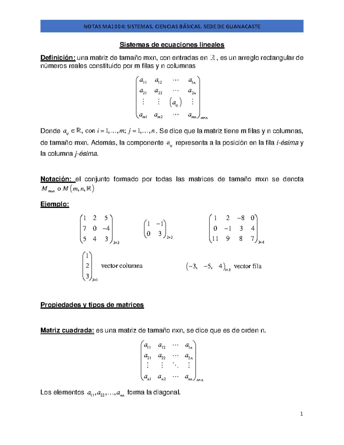 AL2 sistemas - Sistemas de ecuaciones lineales Definición: una matriz ...