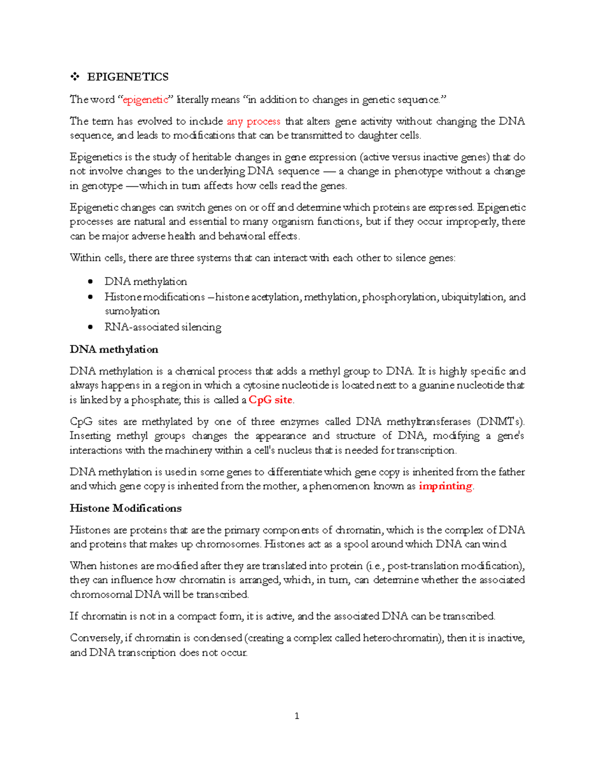 Topic 11 Epigenetics - Lets all gain knowledge - EPIGENETICS The word “epigenetic” literally ...