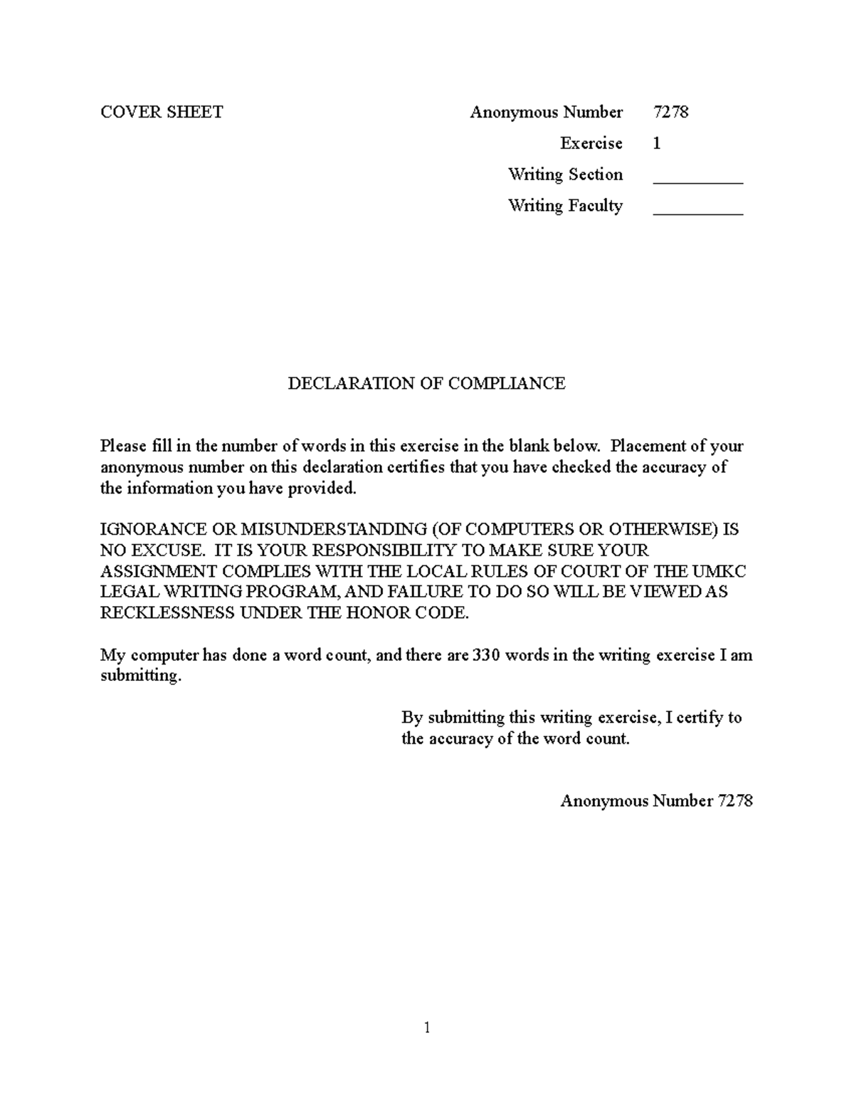 Exercise 1 IRAC - COVER SHEET Anonymous Number 7278 Exercise 1 Writing ...