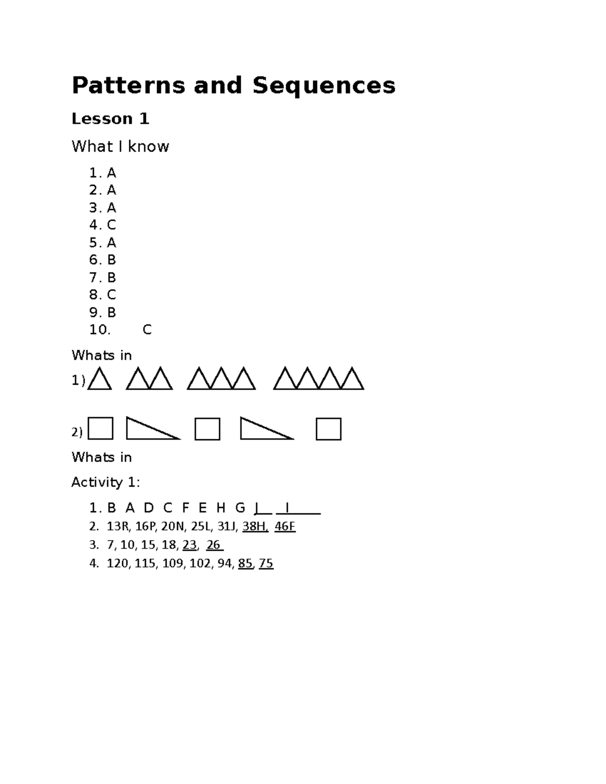(done) math module 1 answer - Patterns and Sequences Lesson 1 What I ...