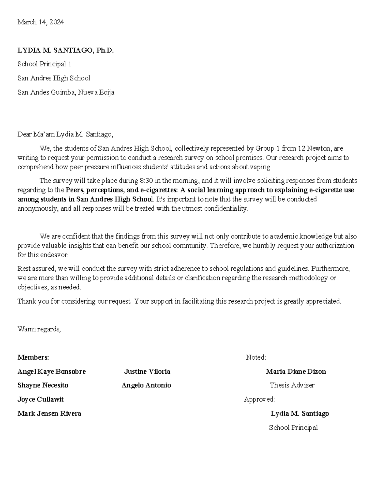 Letter-March-14 - We, the undersigned Senior High School students of San Andres High School are ...