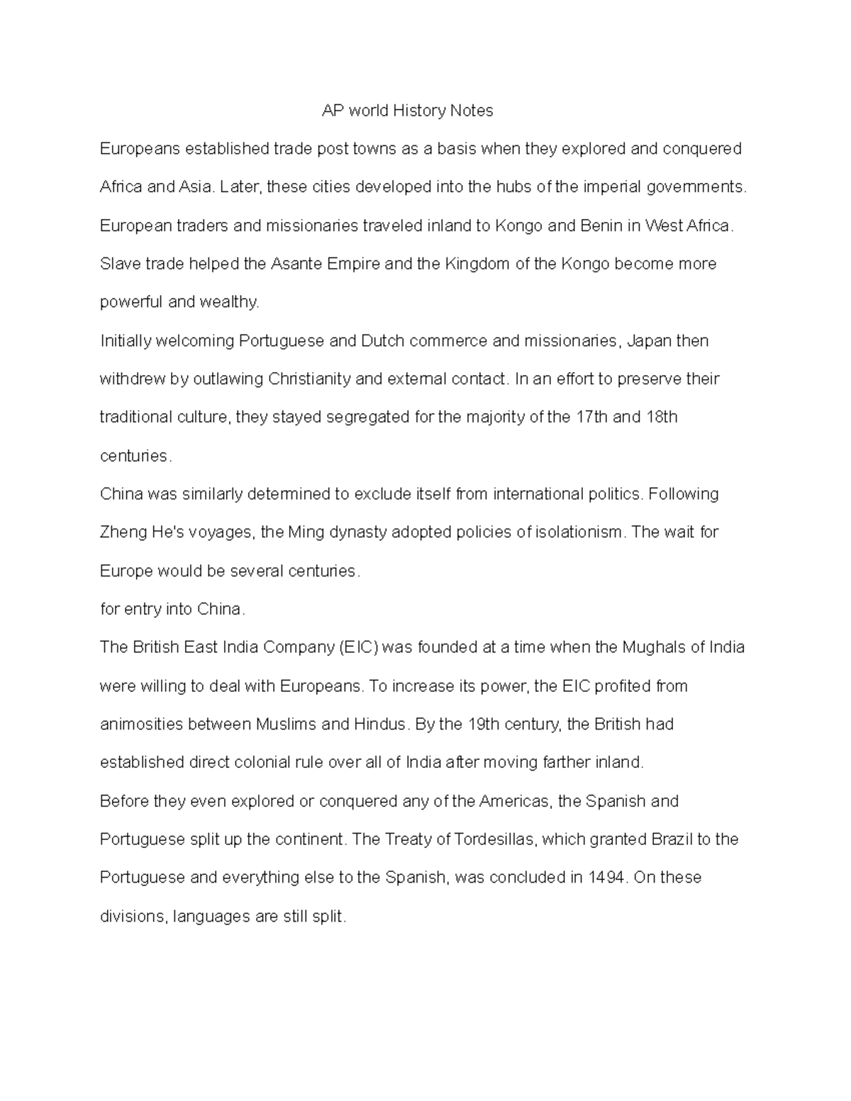 AP world History Notes 2 - AP world History Notes Europeans established ...