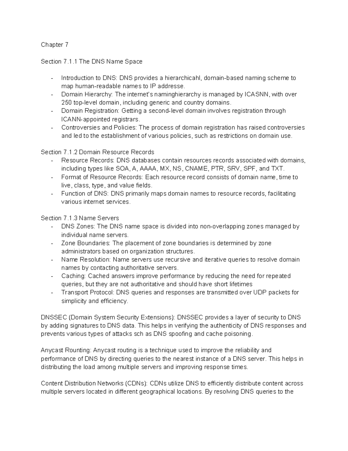 Chapter 7 Summary Computer Communication Networks Chapter 7 Section