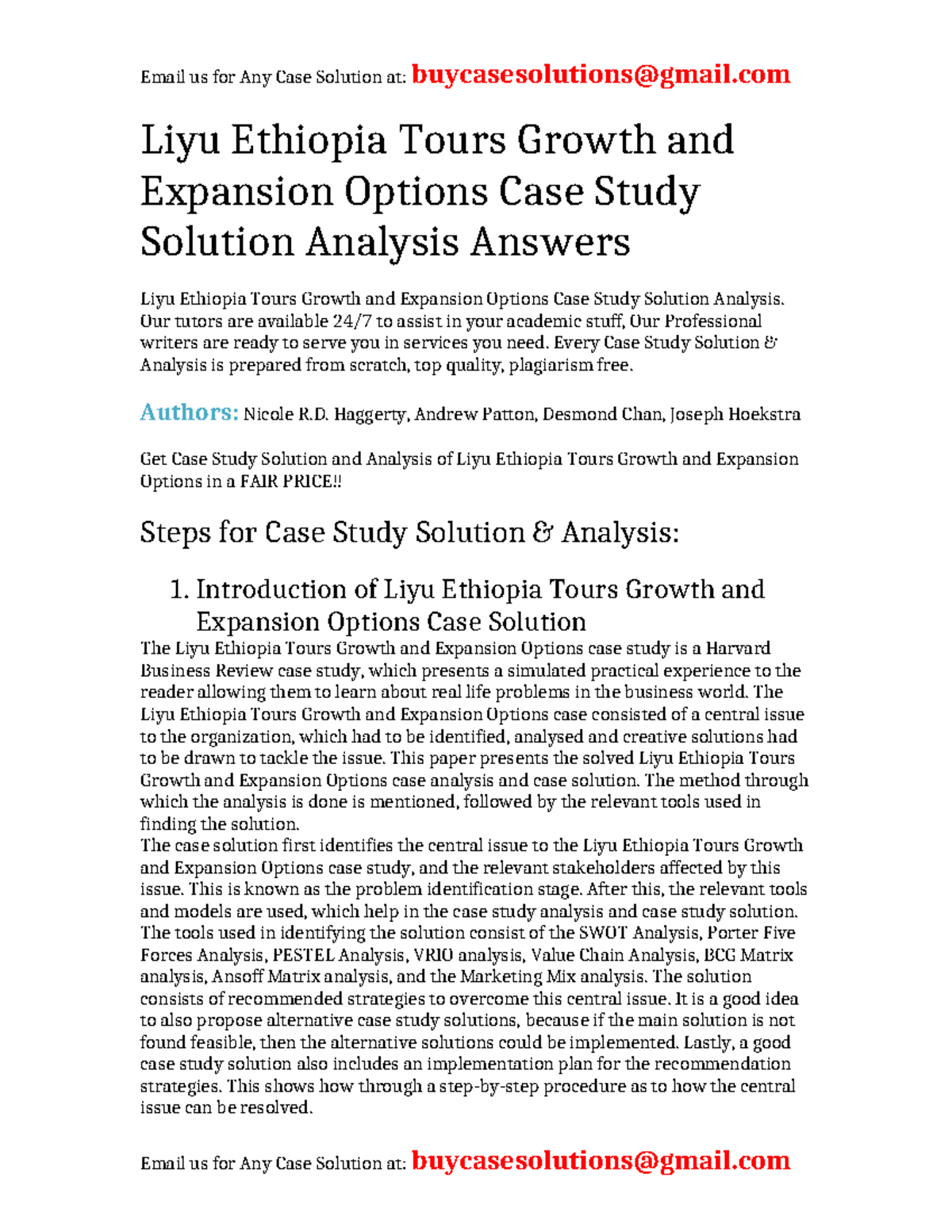Case Solution Liyu Ethiopia Tours Growth and Expansion Options - Liyu Ethiopia Tours Growth and ...