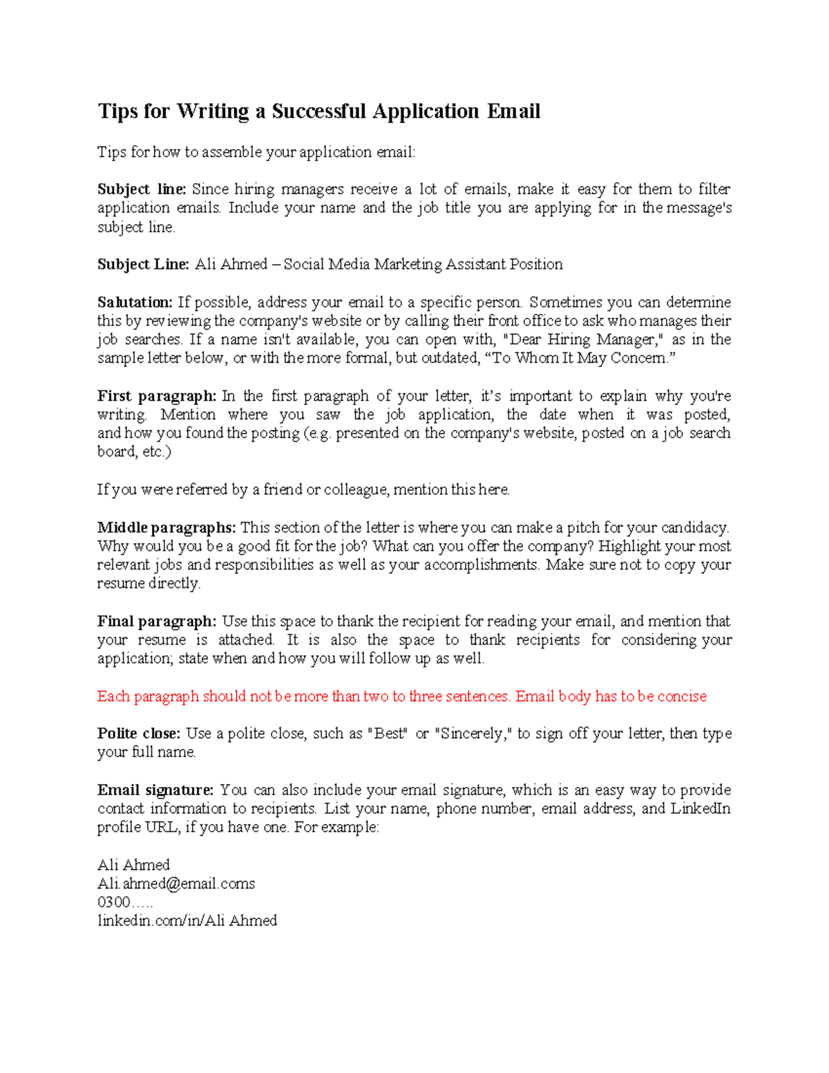 Tips for Writing a Successful Application Email - Include your name and ...