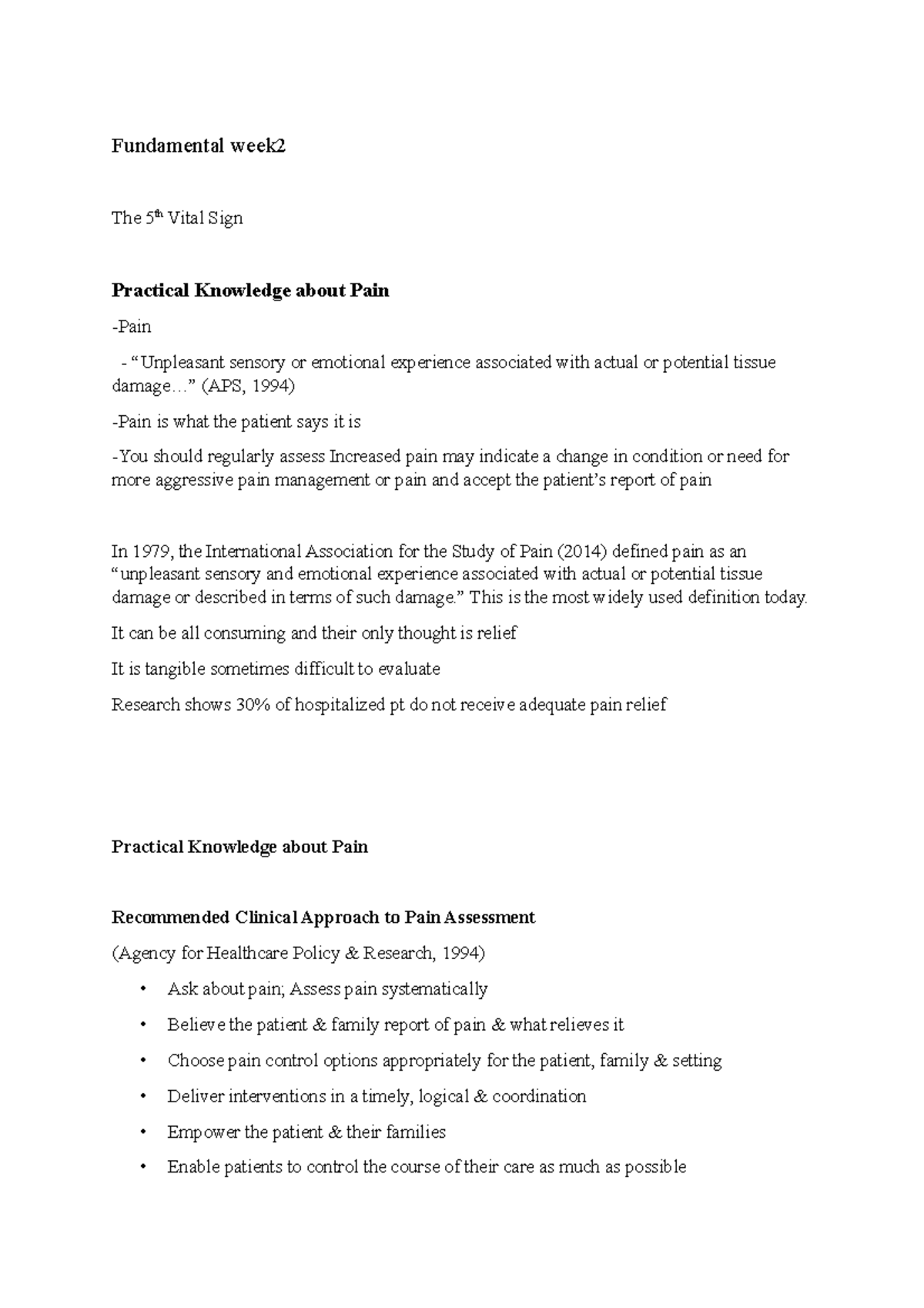 Fundamental week2 - fundatmental week 2 summanry - Fundamental week The 5th Vital Sign Practical ...