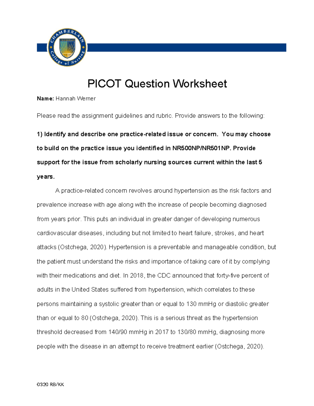 NR505NP Picot Question Worksheet - PICOT Question Worksheet Name ...