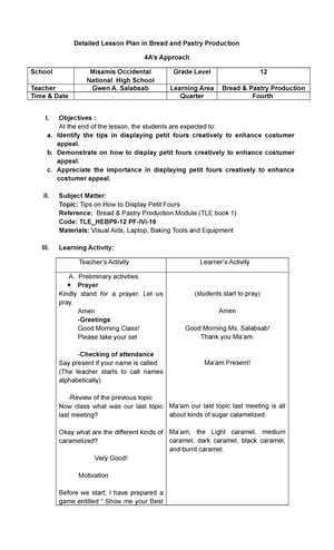 4As Detailed Lesson Plan 4th - 4As Detailed Lesson Plan in Tools and ...