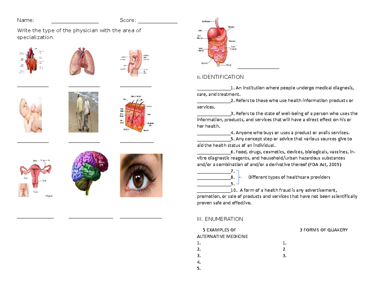 Health 10 QUIZ Consumer Health - Name: __________________ Score ...