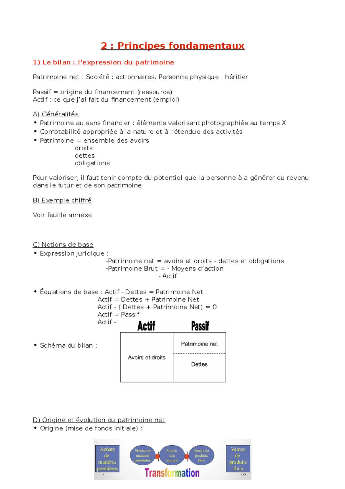 Compta Ch.2 - synthèse - 2 : Principes fondamentaux 1) Le bilan : l’expression du patrimoine ...