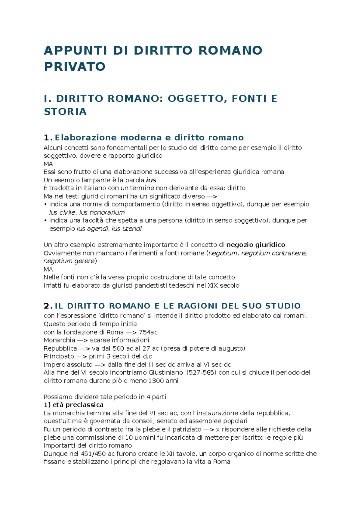Appunti DI Diritto Romano Privato - APPUNTI DI DIRITTO ROMANO PRIVATO I ...