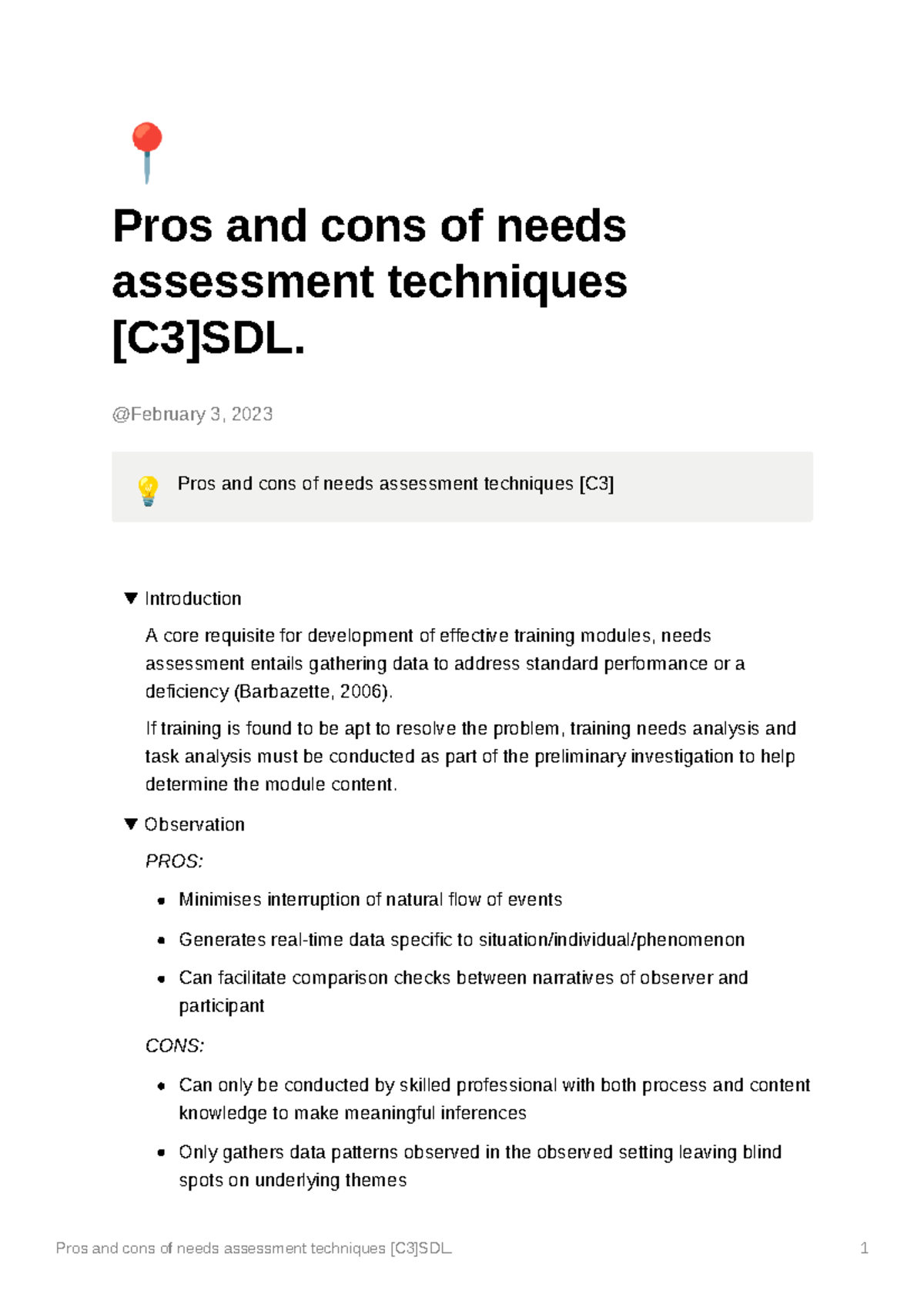 Pros and cons of needs assessment techniques C3SDL - Pros and cons of ...