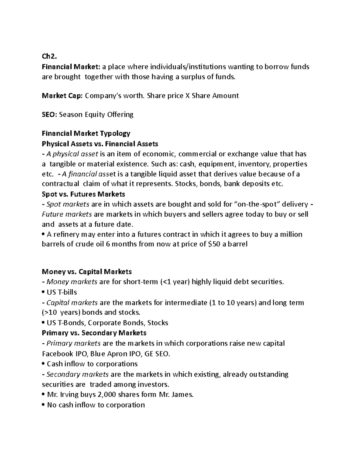 Chapter 2 Lecture Notes - Ch2. Financial Market: a place where ...
