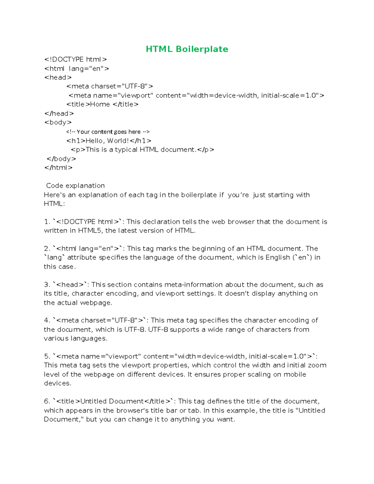 Html basics - HTML Boilerplate - Studocu