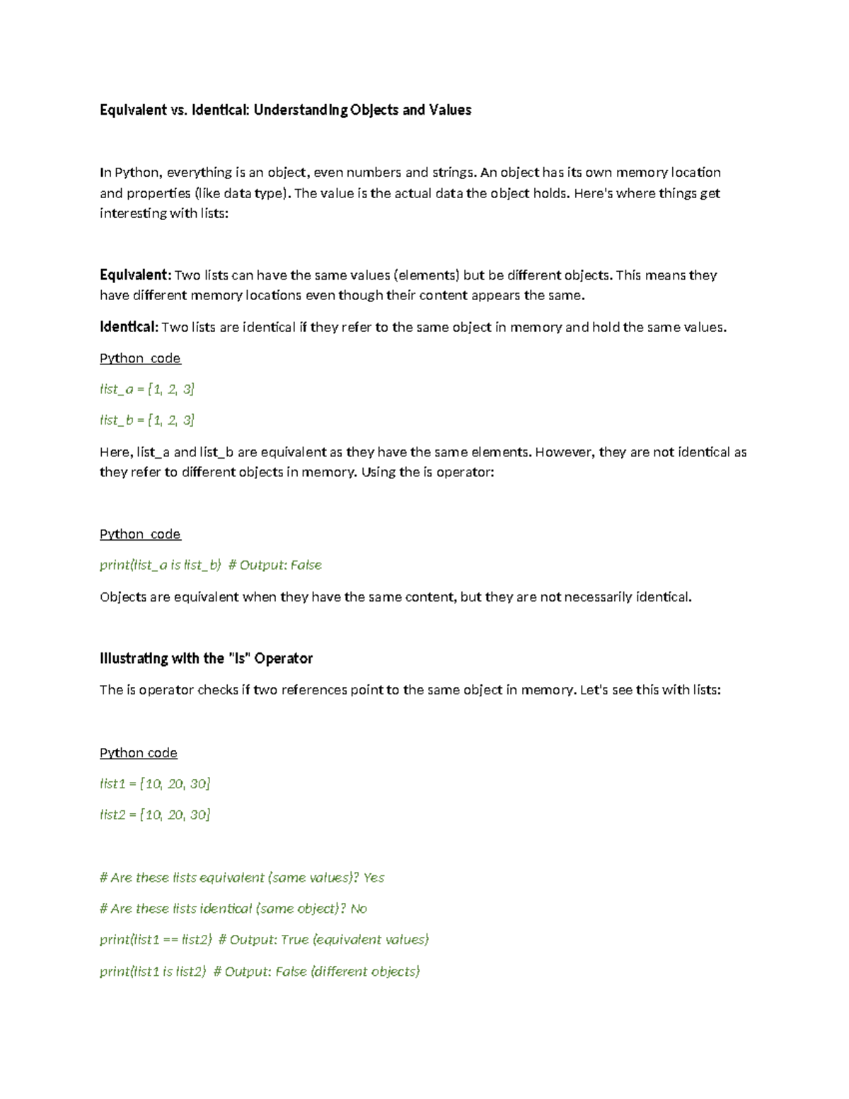 UNIT 6 Discussion Forum - Equivalent vs. Identical: Understanding Objects and Values In Python ...