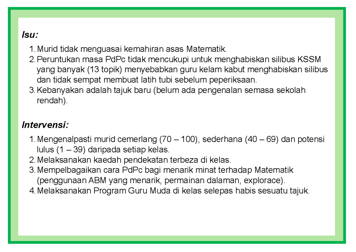 Doc1 - latihan ulangkaji - Isu: 1 tidak menguasai kemahiran asas ...