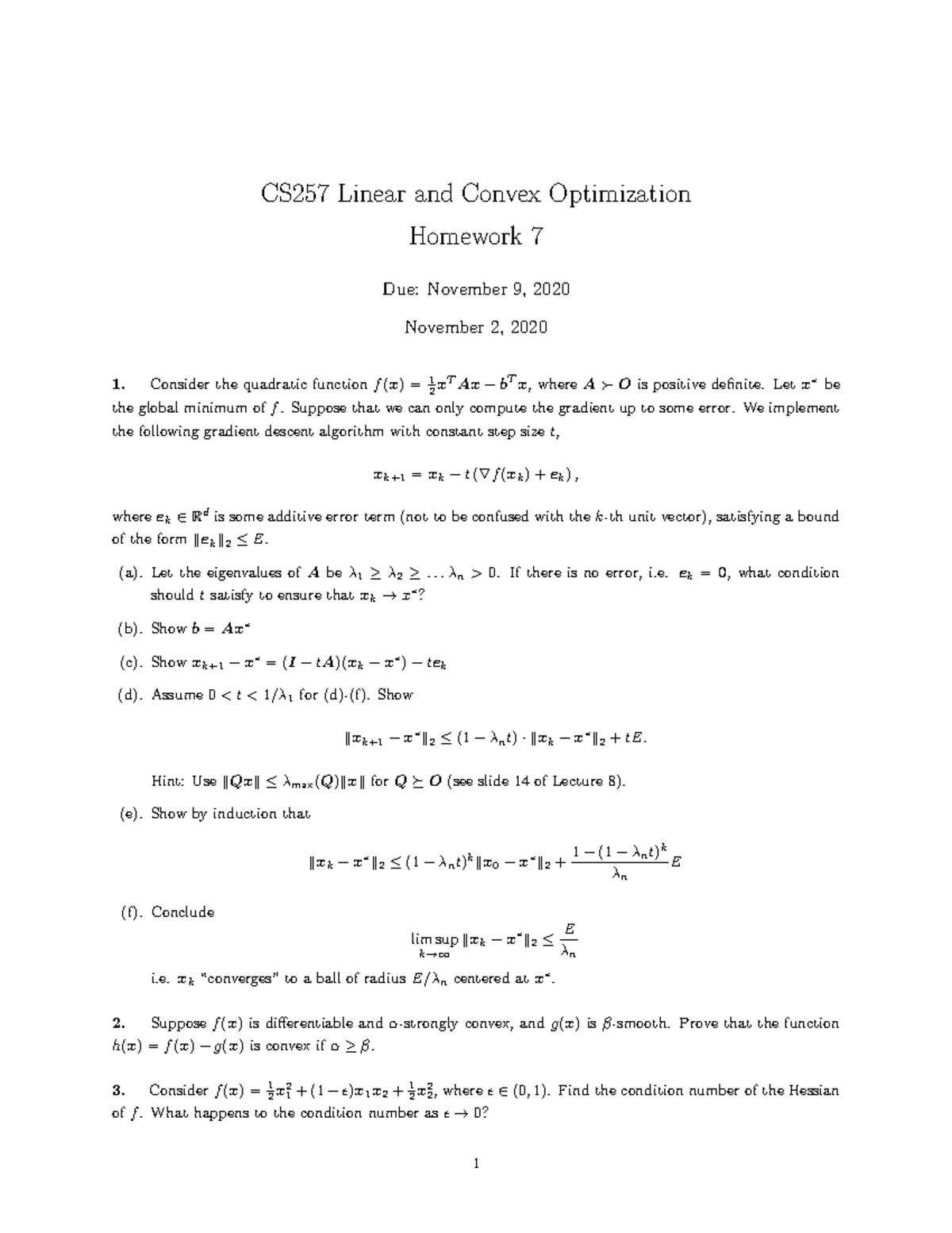 Hw7 - notes de cours - CS257 Linear and Convex Optimization Homework 7 ...
