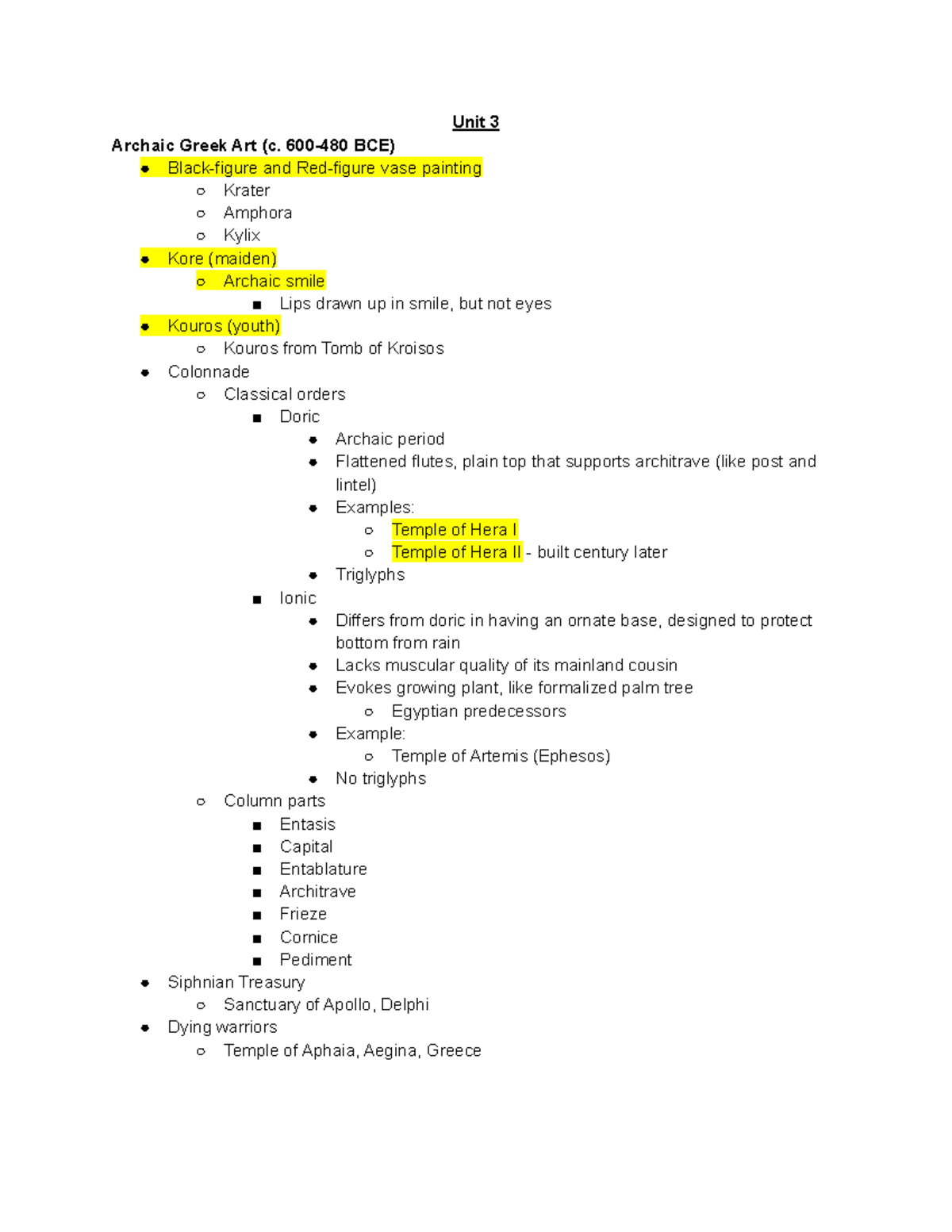 Greek Art - Exam 3 Notes - This course provides a survey of art and ...