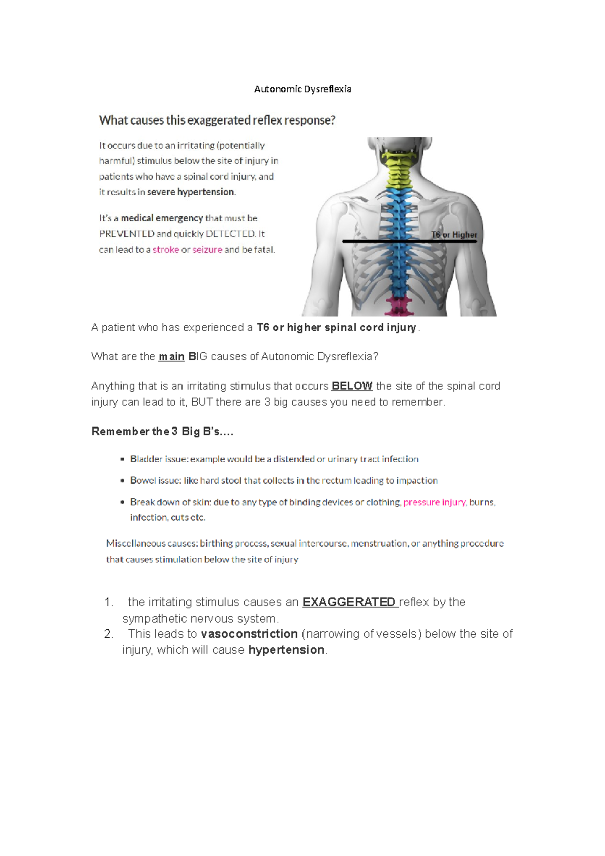 Autonomic Dysreflexia - What are the main BIG causes of Autonomic ...