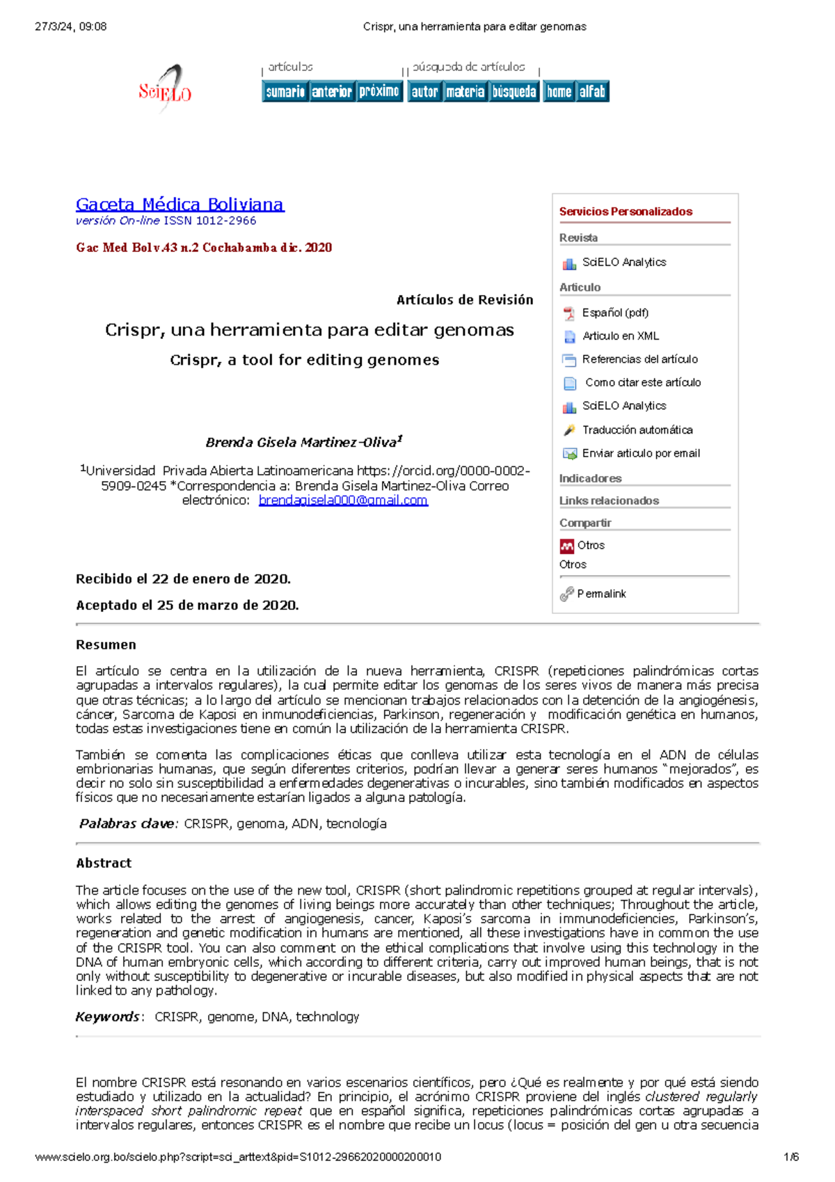 Crispr, una herramienta para editar genomas - Servicios Personalizados Revista SciELO Analytics ...