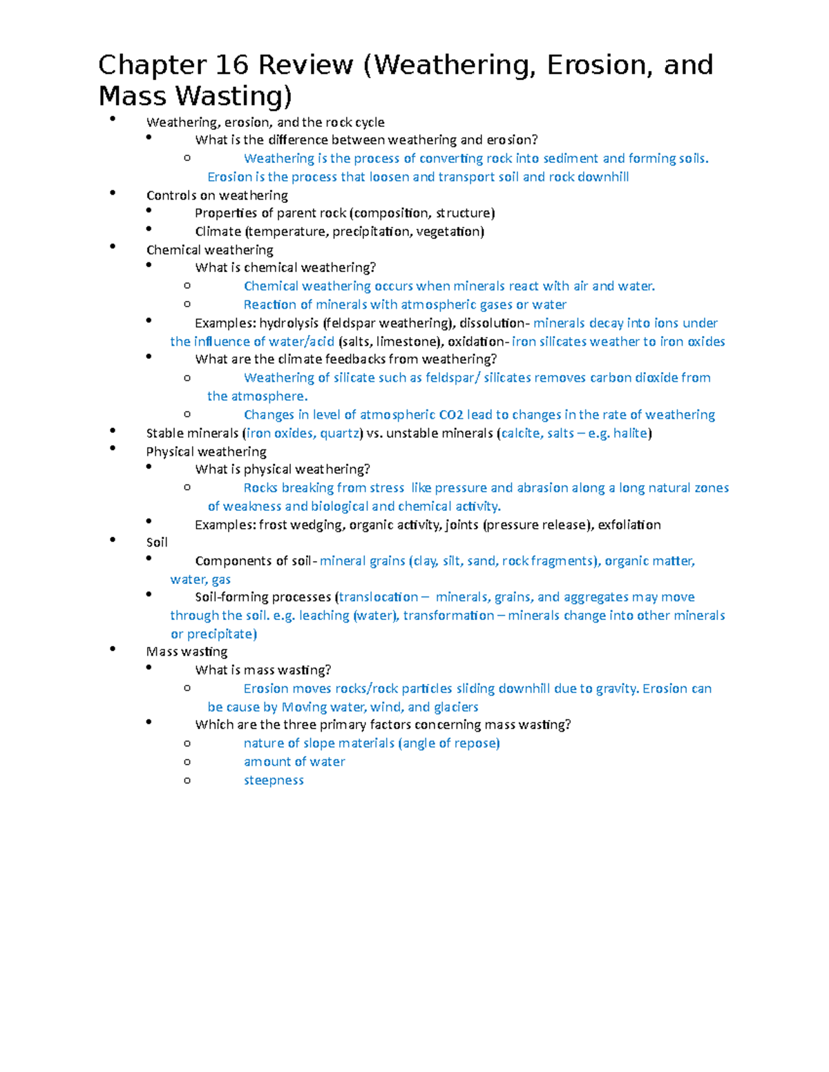 Chapter 16 Review (Weathering, Erosion, and Mass Wasting) - Erosion is ...