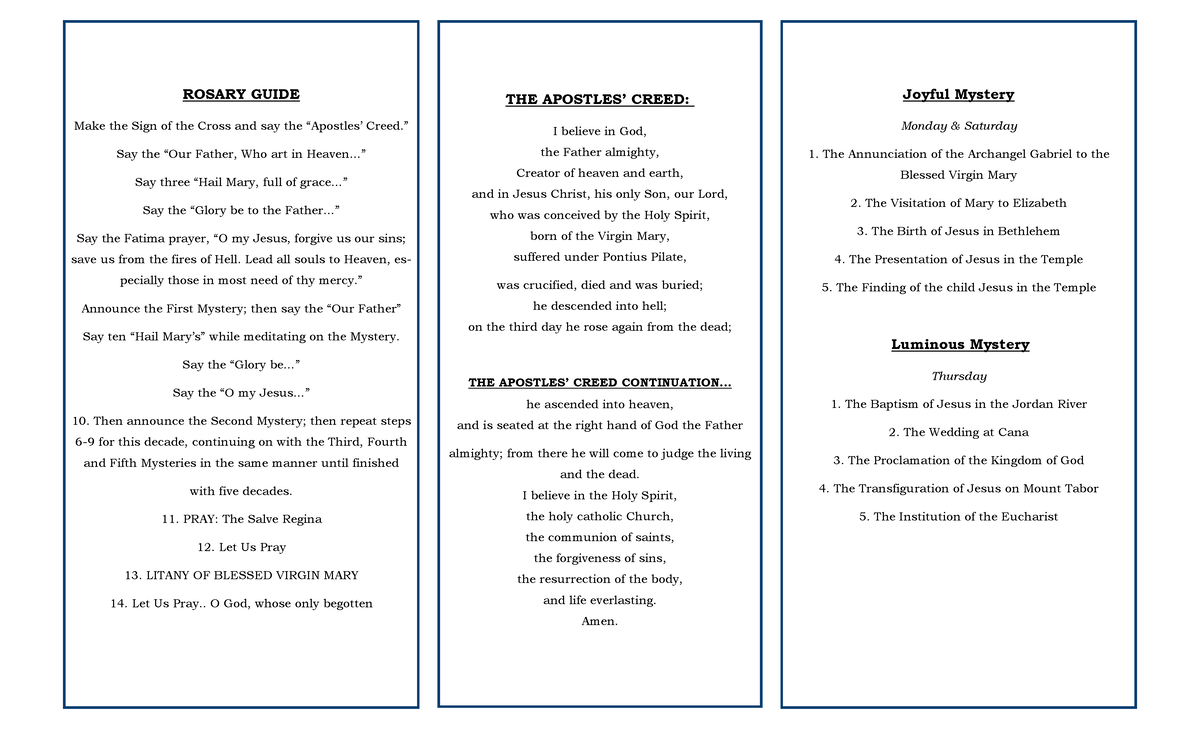 Rosary Guide ideas - ROSARY GUIDE Make the Sign of the Cross and say ...