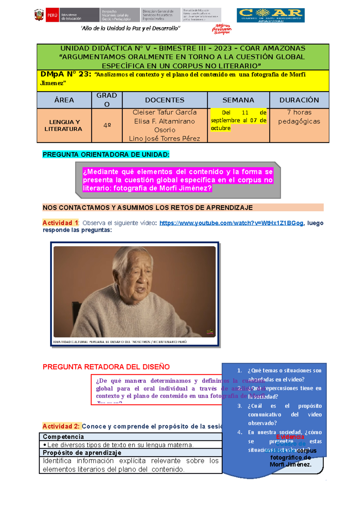 DMp A N°23 Fisica - UNIDAD DIDÁCTICA N° V – BIMESTRE III – 2023 – COAR AMAZONAS “ARGUMENTAMOS ...