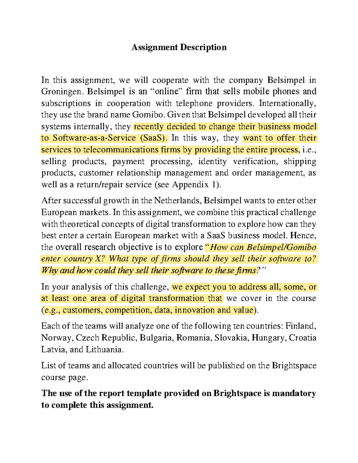 Digital Transformation in IB Assignment Description - Assignment ...