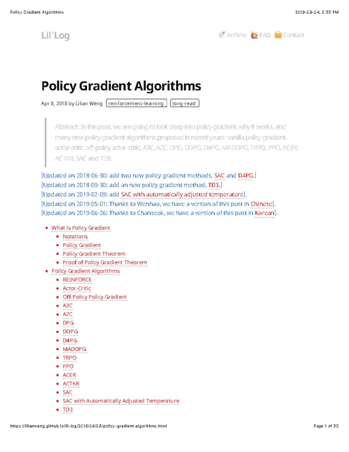 Policy Gradient Algorithms Updated On 2018 06 30 Add Two New Policy Gradient Methods Sac