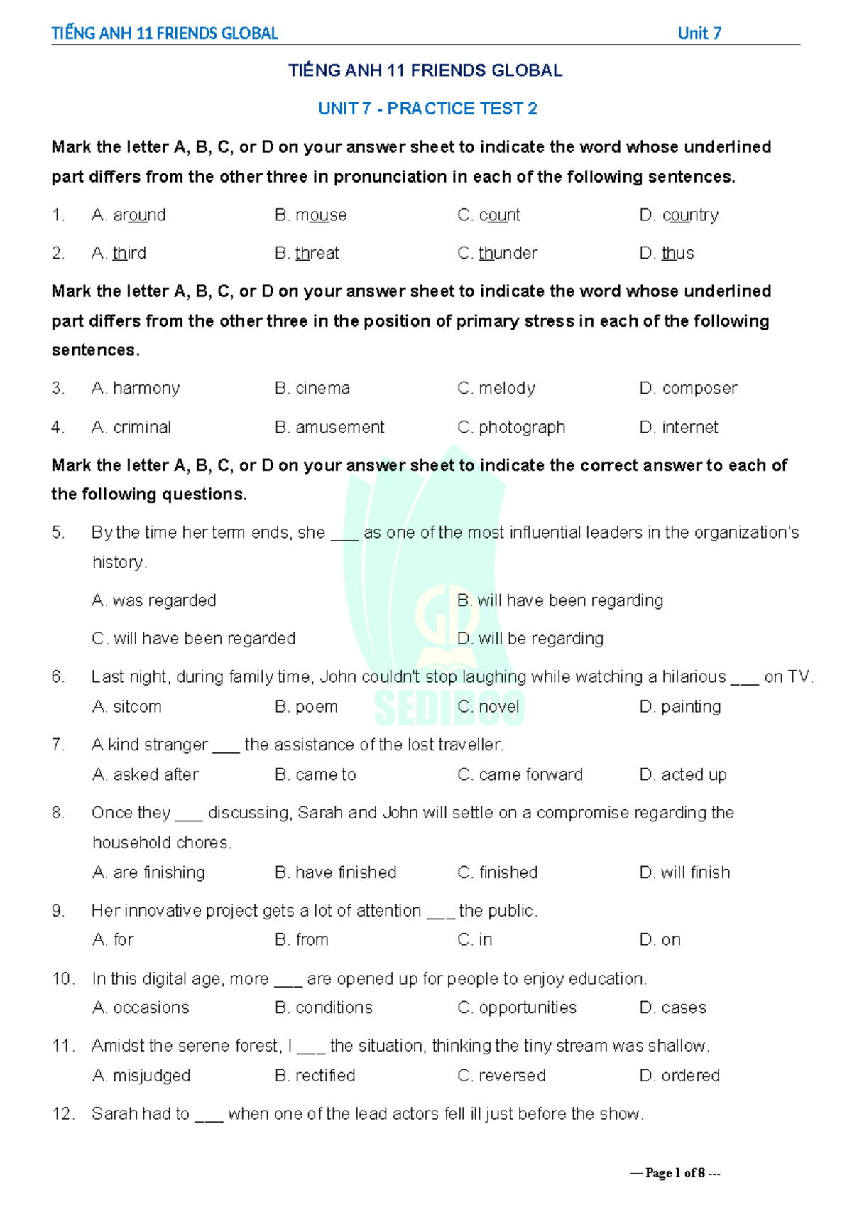 Tieng Anh 11 Friends Global - Unit 7 - Test 2 - TIẾNG ANH 11 FRIENDS ...