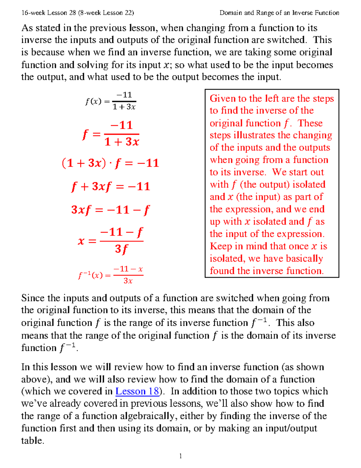 Domain and Range of an Inverse Function - As stated in the previous ...