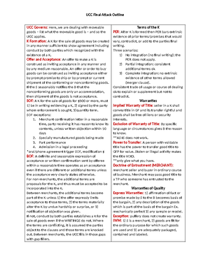 UCC 2 Outline - UCC problems and cases - UCC 2 Outline SCOPE OF ARTICLE 2 Applies to Goods ...