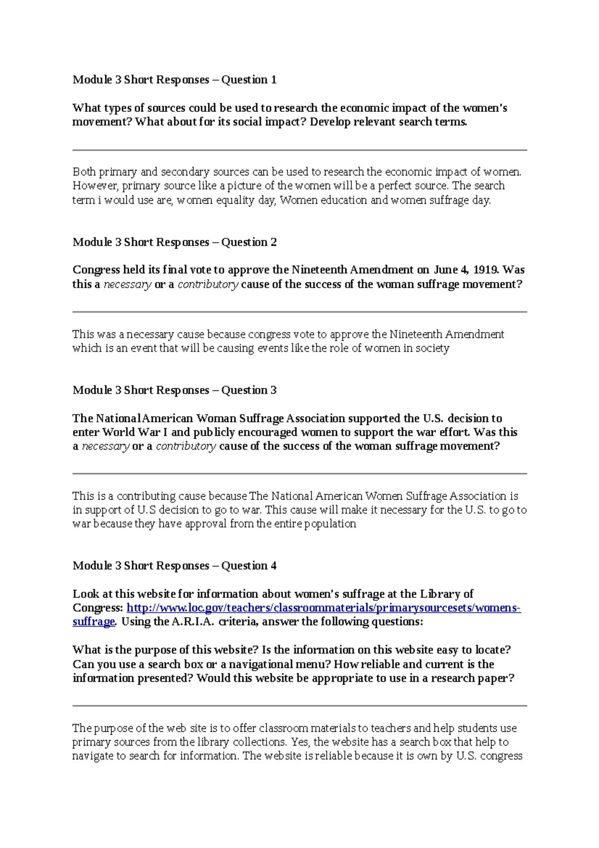 HIS 200 Week 3 Short ResponsesHIS 200 Week 3 Short Responses - Module 3 ...