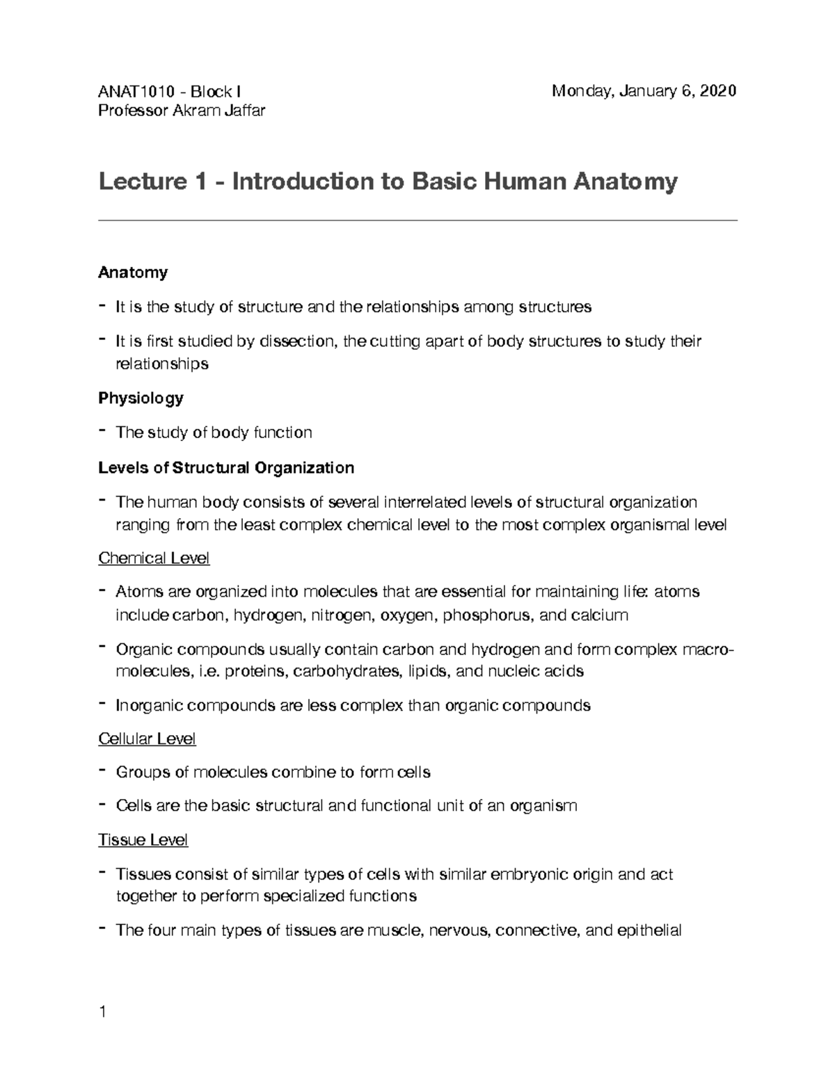 Lecture 1 - Introduction to Basic Human Anatomy - Professor Akram ...