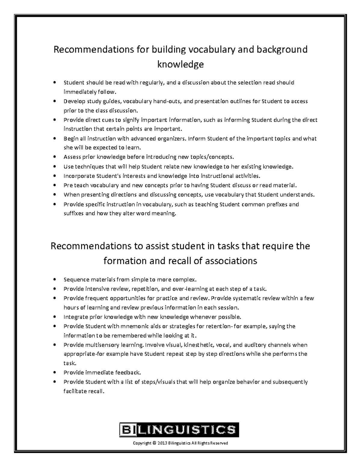 Building Vocabulary and Background Knowledge Recommendations 1 ...