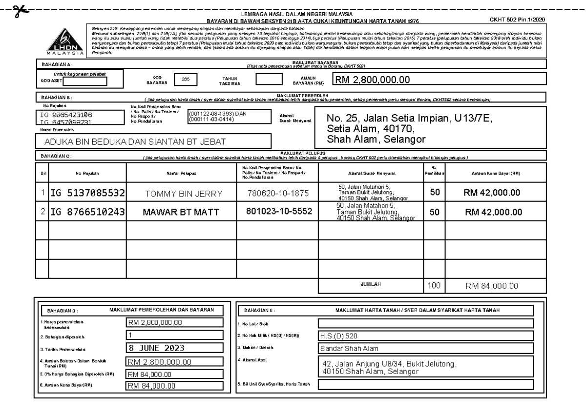 Borang CHKT502 - KUAN AKUAN CKHT 502 Pin/ 2020 LEMBAGA HASIL DALAM ...