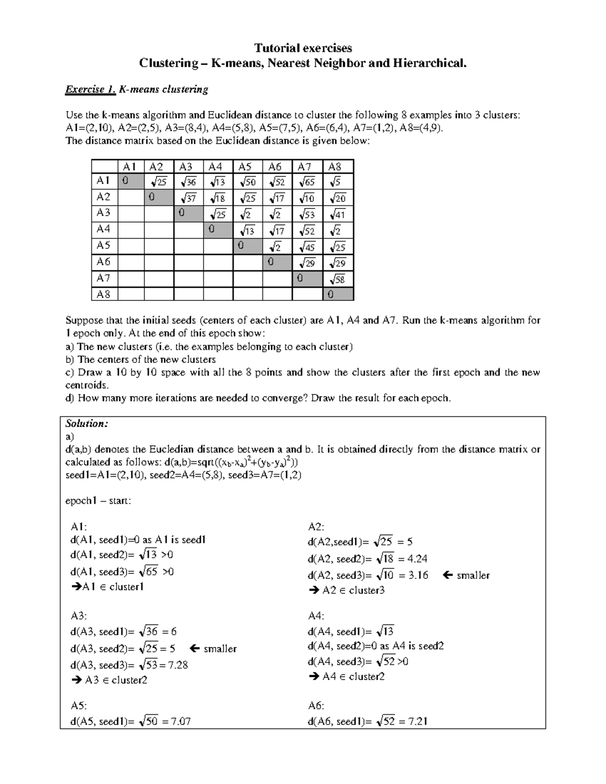 Kmeans Algorithm Example - Tutorial exercises Clustering – K-means ...
