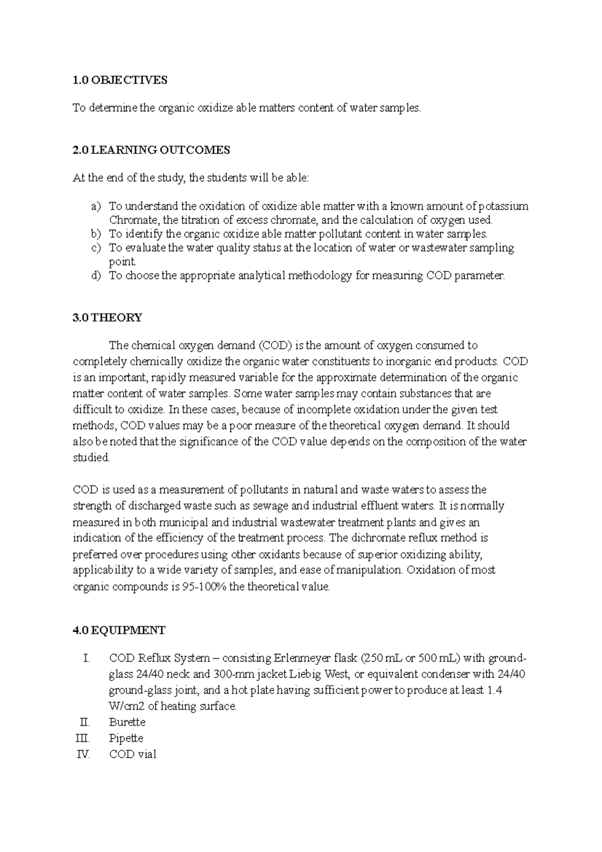 LAB REPORT CHEMICAL OXYGEN DEMAND - UITM - CHE 332 ENVIRONMENTAL ...