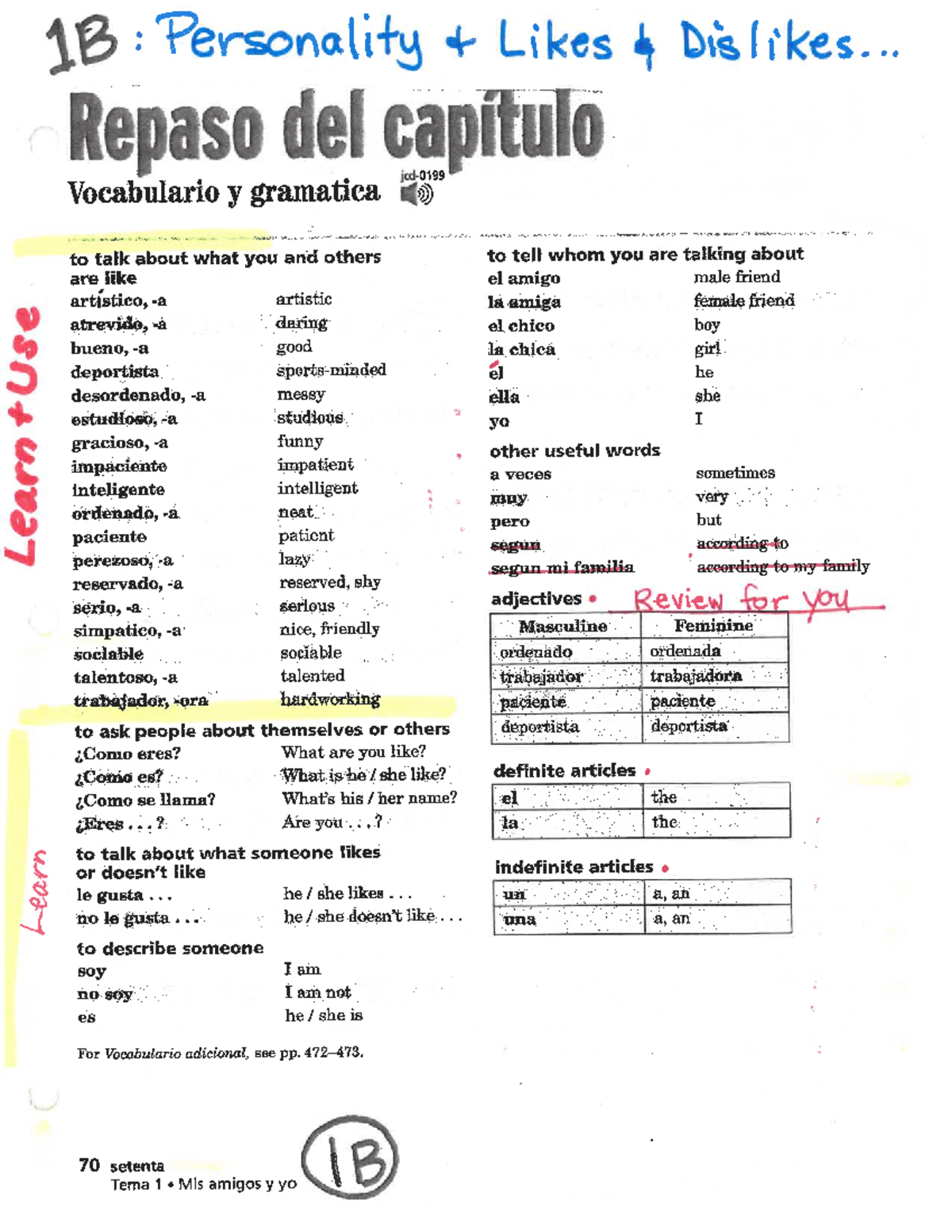 John Nelson - 1B 1A vocabulary list: Describing people + likes ...