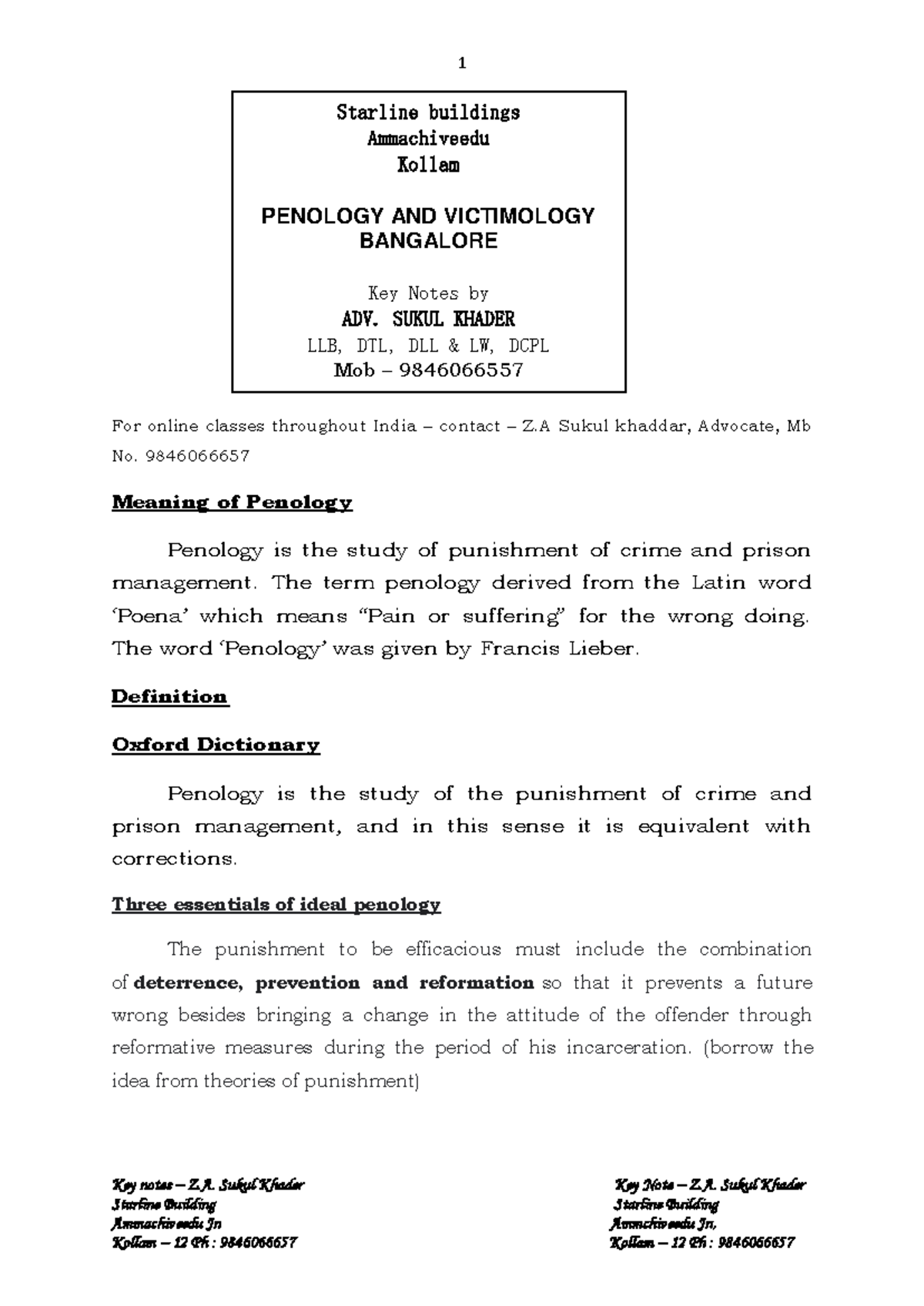 Penology AND Victimology 2023 karnataka - Key notes – Z. Sukul Khader ...