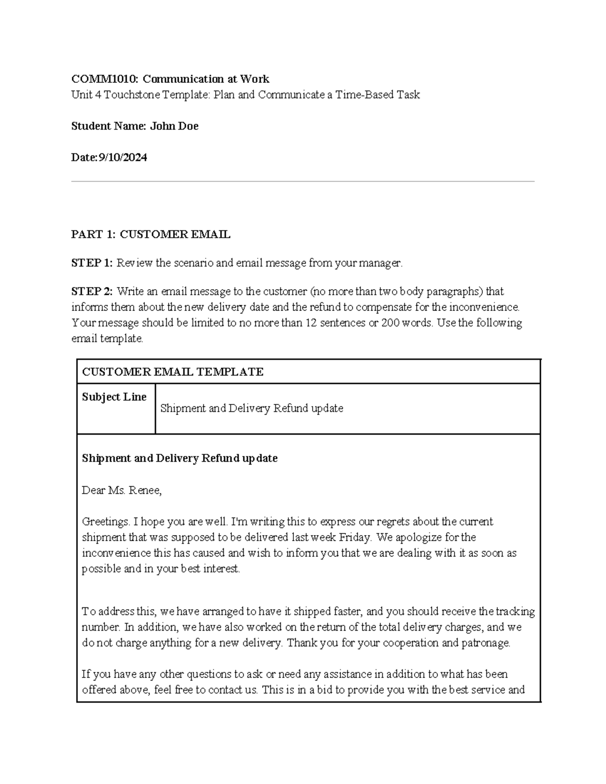 Plan and Communicate a Time-Based Task - STEP 2: Write an email message ...